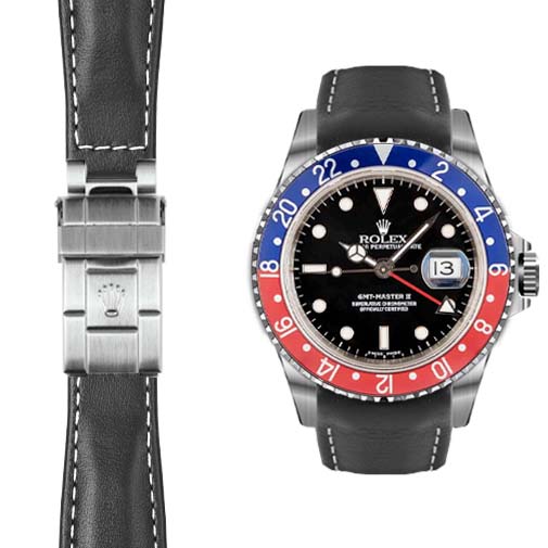 Curved End Leather Strap for Rolex GMT Master I & II Watch | Everest Bands