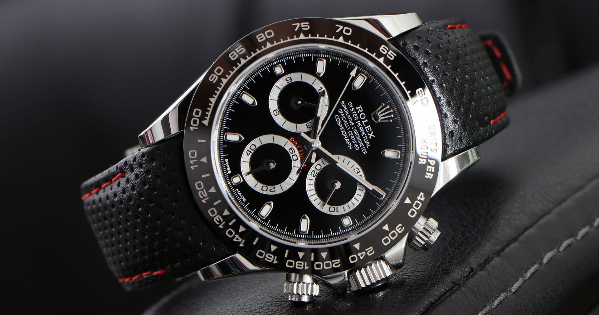 Curved End Leather Racing Strap for Rolex Ceramic Daytona Watch ...